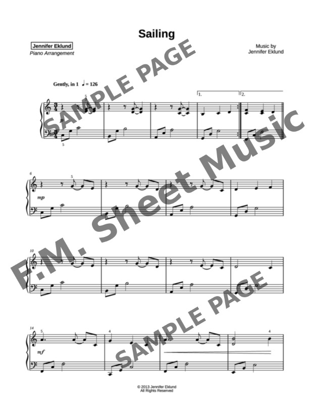 Sailing (Intermediate Piano) By Jennifer Eklund - F.M. Sheet Music ...