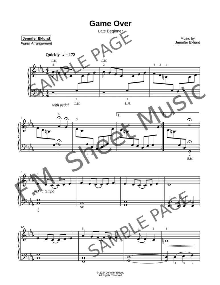 Game Over (Late Beginners) By Jennifer Eklund - F.M. Sheet Music - Pop ...