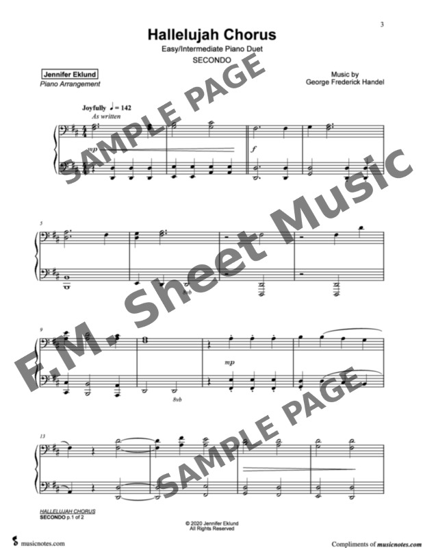Hallelujah Chorus (Easy Piano with Duet) By - F.M. Sheet Music - Pop ...
