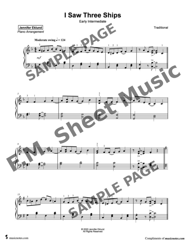 I Saw Three Ships (Easy Jazz Piano) By - F.M. Sheet Music - Pop ...