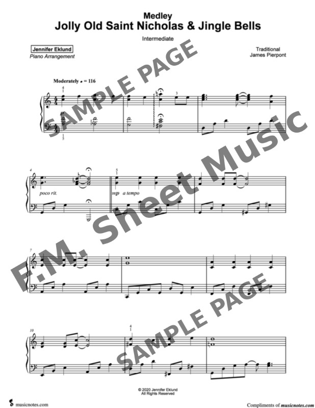 Jolly Old Jingle Bells (Intermediate Piano) By - F.M. Sheet Music - Pop ...