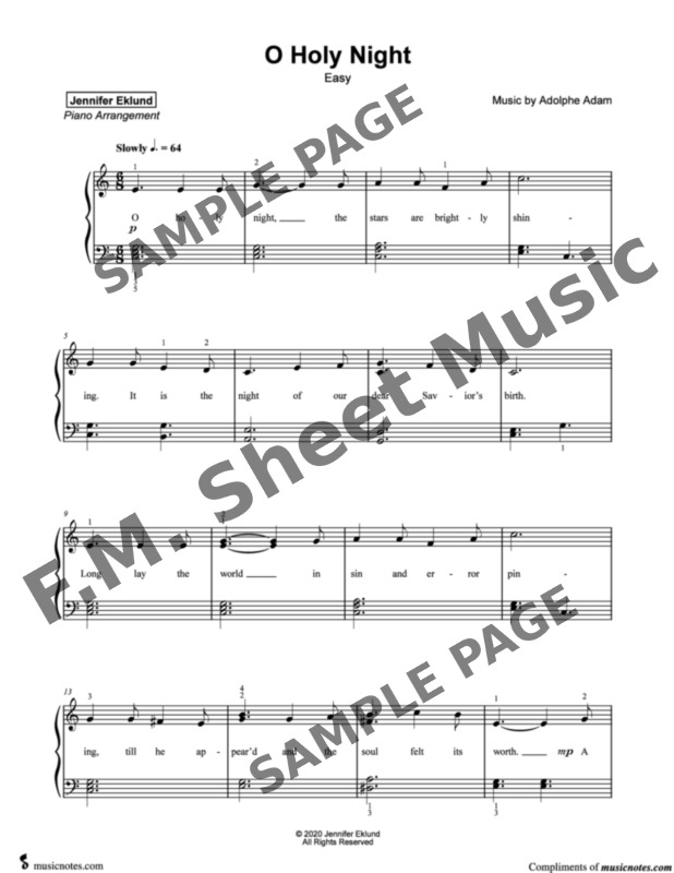 O Holy Night (Easy Piano) By - F.M. Sheet Music - Pop Arrangements by ...