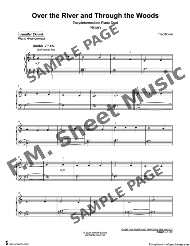 Over the River and through the Woods (Mixed Level Duet) By - F.M. Sheet ...