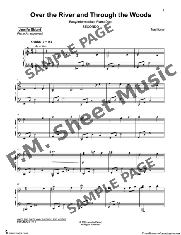 Over the River and through the Woods (Mixed Level Duet) By - F.M. Sheet ...