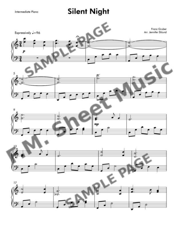 Silent Night (Intermediate Piano) By - F.M. Sheet Music - Pop ...