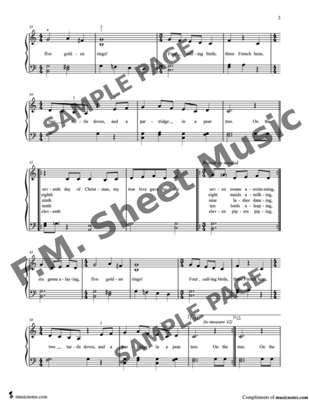 The Twelve Days of Christmas (Easy Piano) By - F.M. Sheet Music - Pop ...