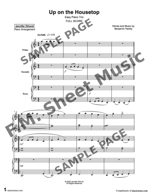 Up on the Housetop (Easy Piano Trio) By - F.M. Sheet Music - Pop ...