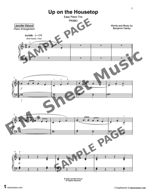 Up on the Housetop (Easy Piano Trio) By - F.M. Sheet Music - Pop ...