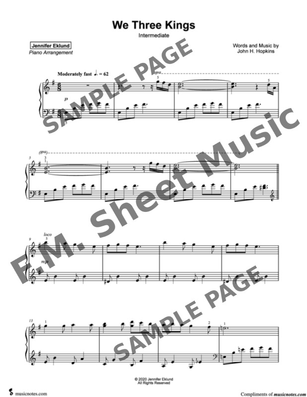 We Three Kings (Intermediate Piano) By - F.M. Sheet Music - Pop ...