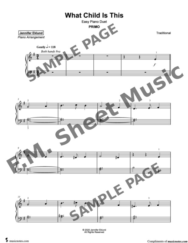 What Child Is This (Easy Piano Duet) By - F.M. Sheet Music - Pop ...