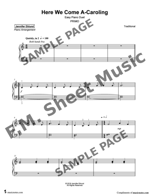 Here We Come A-Caroling (Easy Piano Duet) By - F.M. Sheet Music - Pop ...