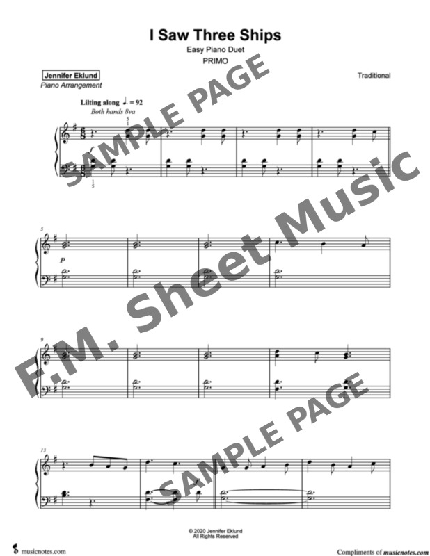 I Saw Three Ships (Easy Piano Duet) By - F.M. Sheet Music - Pop ...