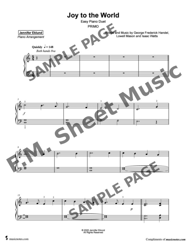 Joy to the World (Easy Piano Duet) By - F.M. Sheet Music - Pop ...