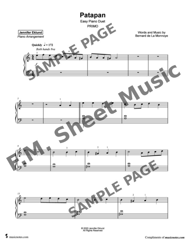 Patapan (Easy Piano Duet) By - F.M. Sheet Music - Pop Arrangements by ...