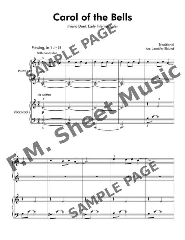 Carol of the Bells (Early Intermediate Duet) By - F.M. Sheet Music ...