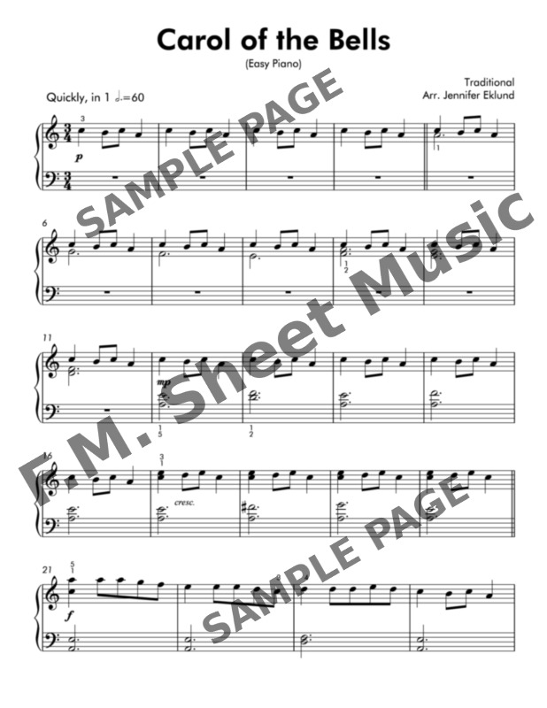 Carol of the Bells (Easy Piano) By - F.M. Sheet Music - Pop ...