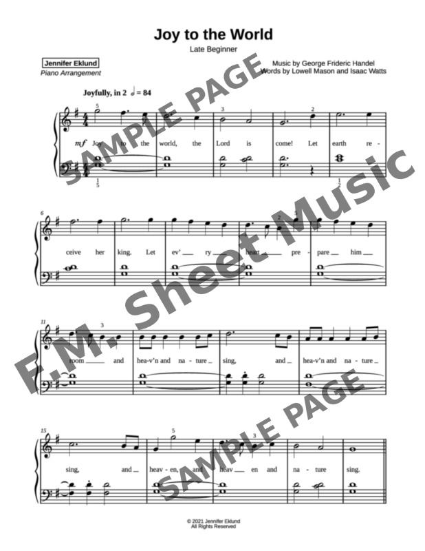 Joy to the World (Late Beginners) By - F.M. Sheet Music - Pop ...