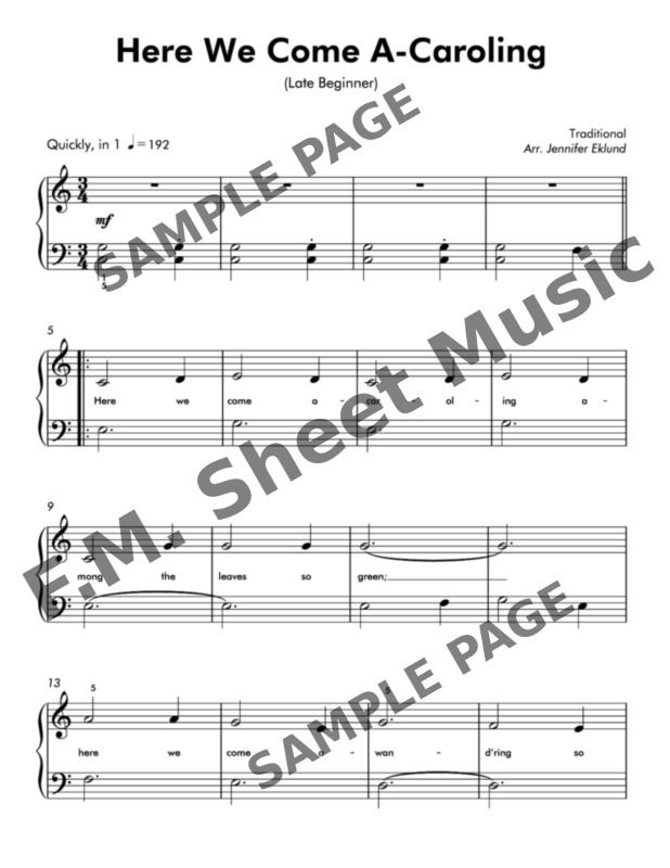 Here We Come A-Caroling (Late Beginners) By - F.M. Sheet Music - Pop ...