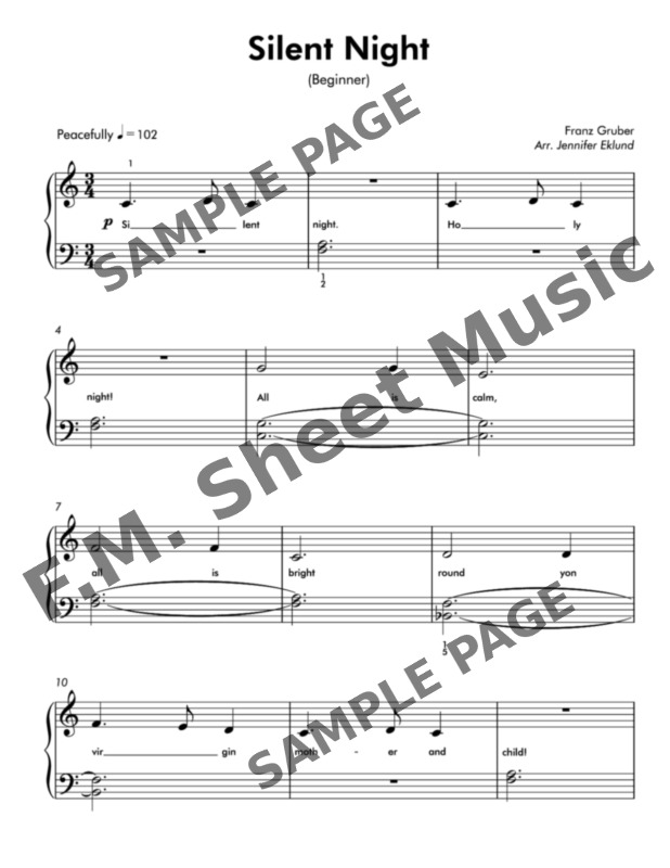 Silent Night (for Beginners) By - F.M. Sheet Music - Pop Arrangements ...