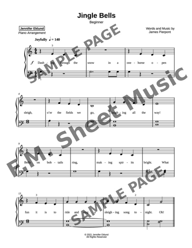 Jingle Bells (for Beginners) By - F.M. Sheet Music - Pop Arrangements ...