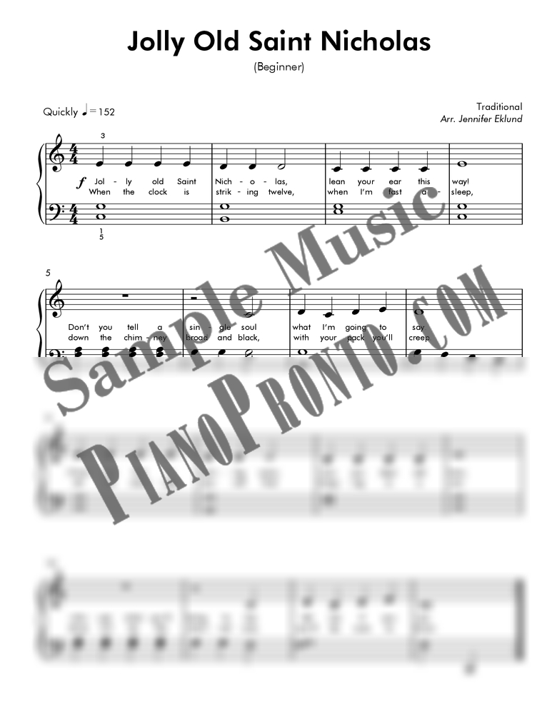 Jolly Old Saint Nicholas (for Beginners) By - F.M. Sheet Music - Pop ...