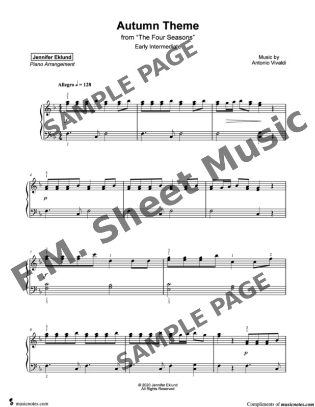 Autumn Theme from "The Four Seasons" (Early Intermediate Piano) By - F ...