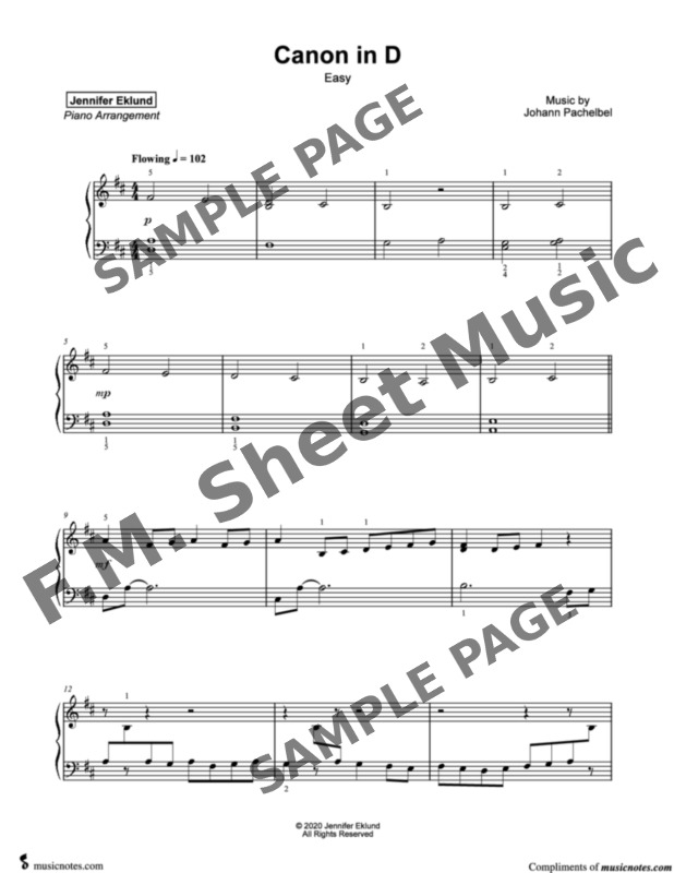 Canon in D (Easy Piano) By - F.M. Sheet Music - Pop Arrangements by ...