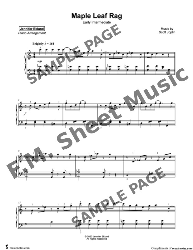 Maple Leaf Rag (Early Intermediate Piano) By - F.M. Sheet Music - Pop ...