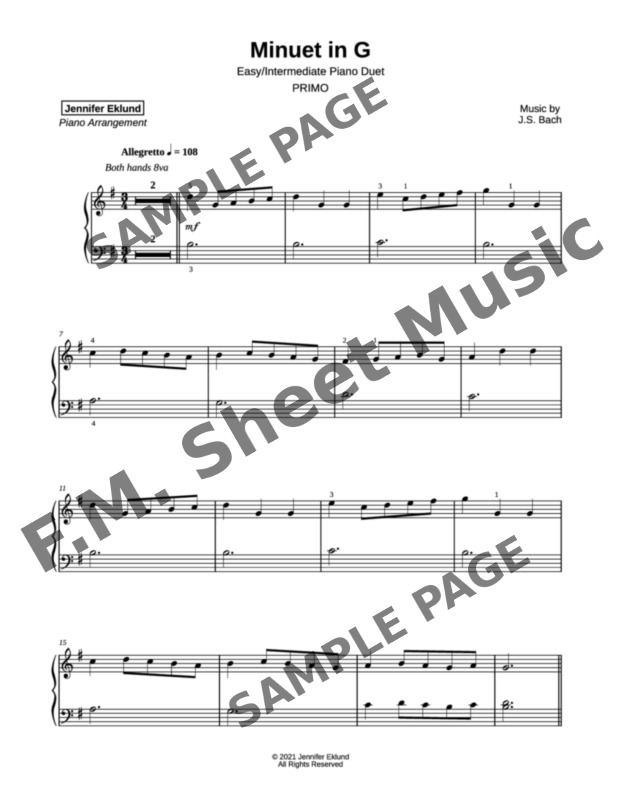 Minuet in G (Easy Piano with Duet) By - F.M. Sheet Music - Pop ...