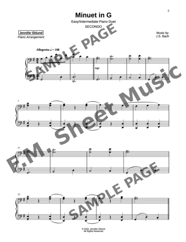 Minuet in G (Easy Piano with Duet) By - F.M. Sheet Music - Pop ...