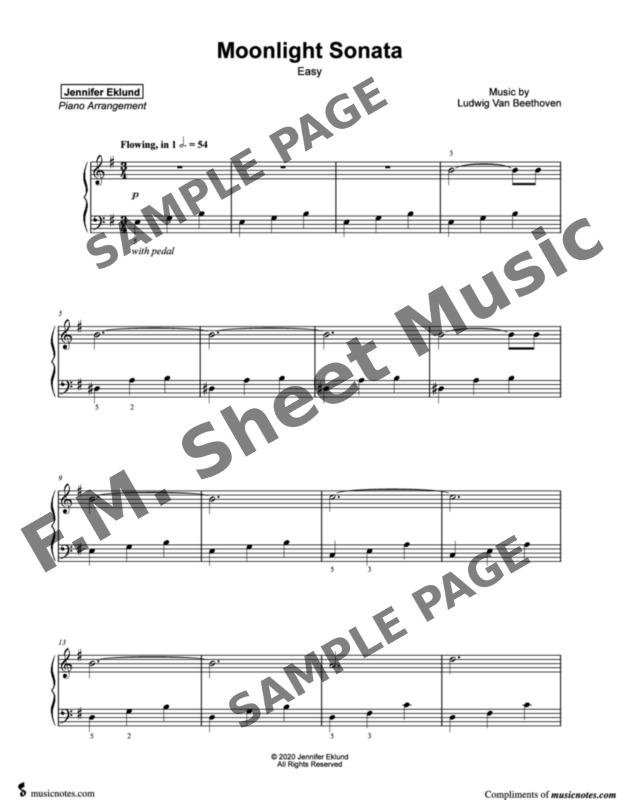 Moonlight Sonata (Easy Piano) By - F.M. Sheet Music - Pop Arrangements ...