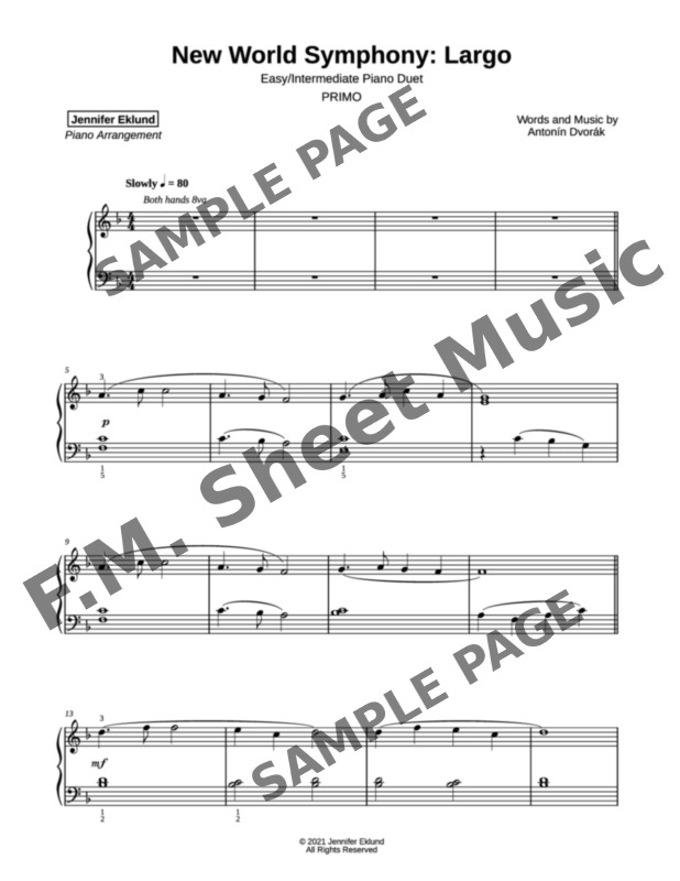 New World Symphony: Largo (Easy Piano with Duet) By - F.M. Sheet Music ...
