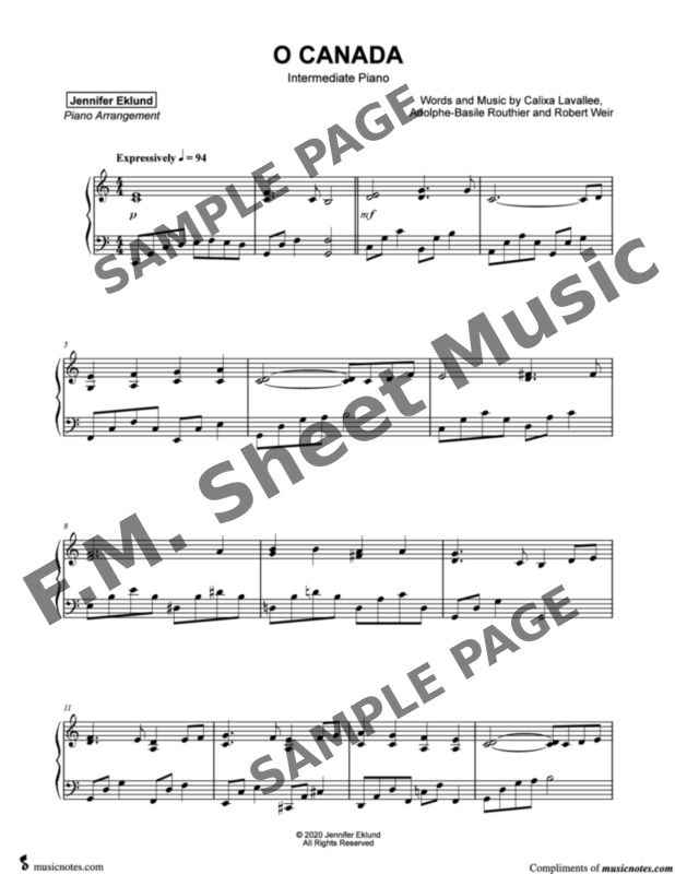 O Canada (Intermediate Lyrical Piano) By - F.M. Sheet Music - Pop ...