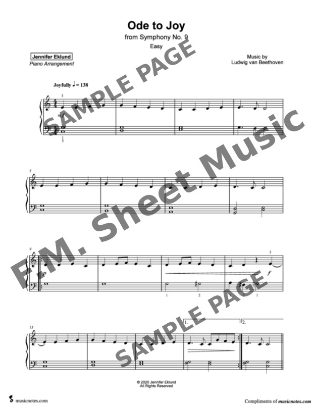 Ode to Joy (Easy Piano) By - F.M. Sheet Music - Pop Arrangements by ...