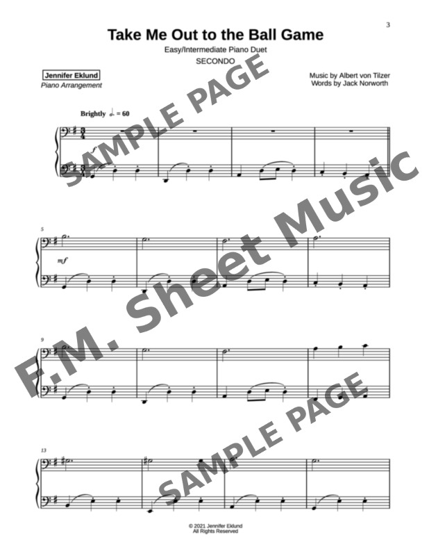 Take Me Out to the Ball Game (Easy Piano with Duet) By - F.M. Sheet ...