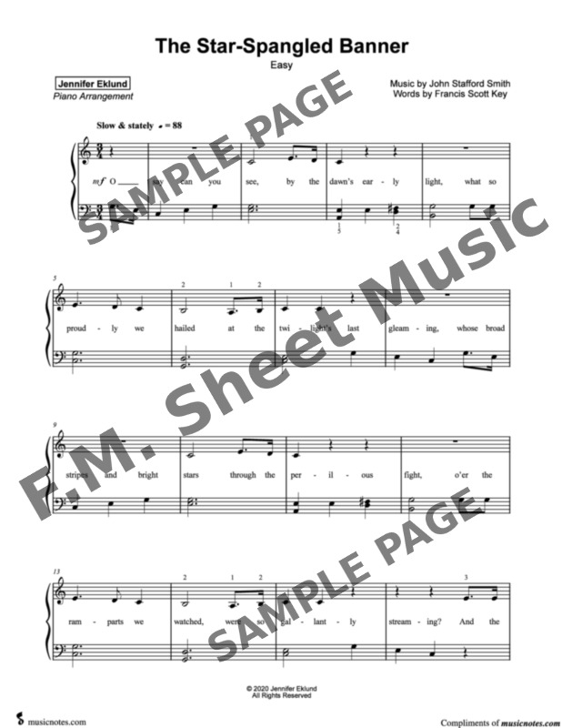 The Star-Spangled Banner (Easy Piano) By - F.M. Sheet Music - Pop ...