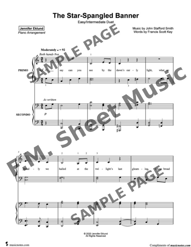 The Star-Spangled Banner (Easy Solo with Duet) By - F.M. Sheet Music ...