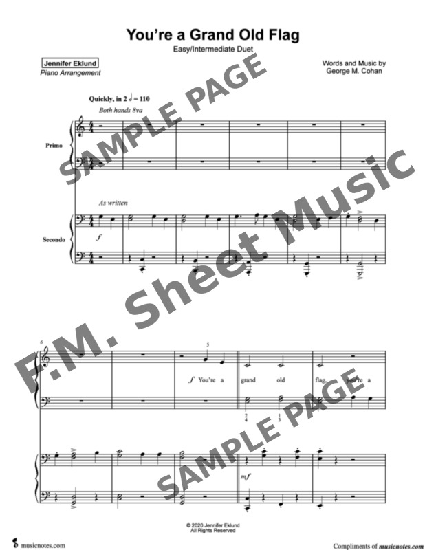 You're a Grand Old Flag (Easy Piano with Duet) By - F.M. Sheet Music ...