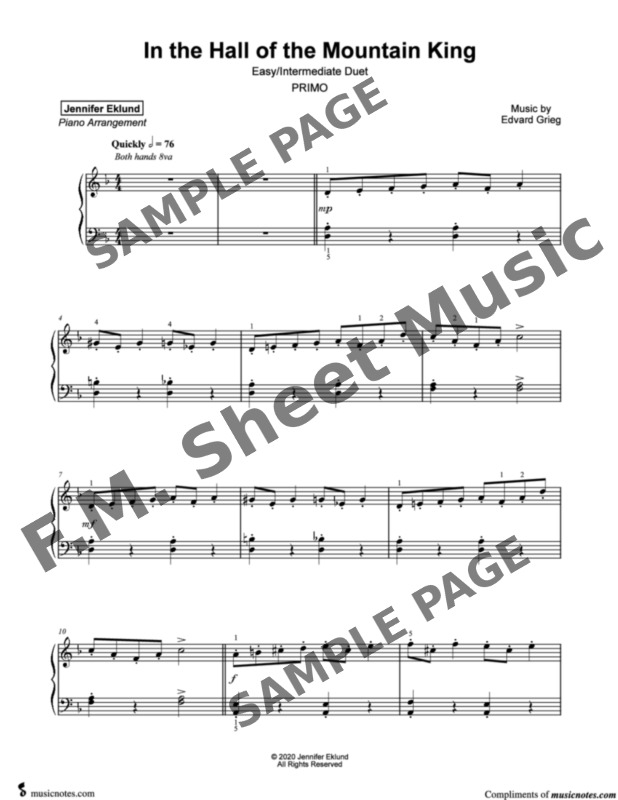 In the Hall of the Mountain King (Easy Piano with Duet) By - F.M. Sheet ...