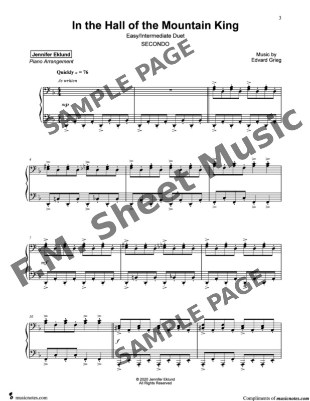 In the Hall of the Mountain King (Easy Piano with Duet) By - F.M. Sheet ...