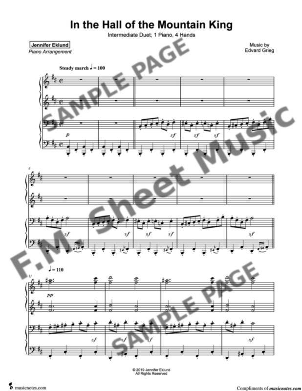In the Hall of the Mountain King (Intermediate Duet) By - F.M. Sheet ...