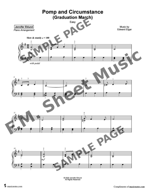 Pomp & Circumstance (Easy Piano) By - F.M. Sheet Music - Pop ...