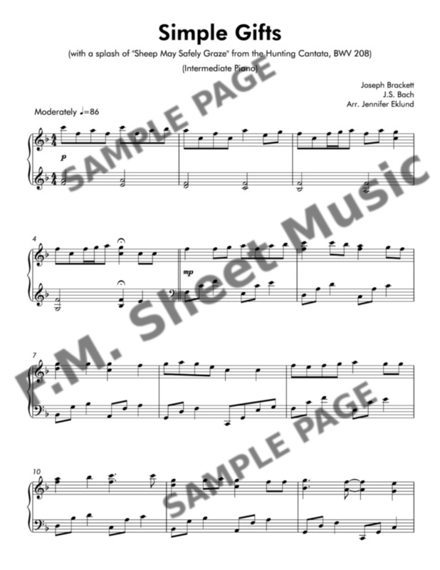 Simple Gifts (Intermediate Piano) By - F.M. Sheet Music - Pop ...