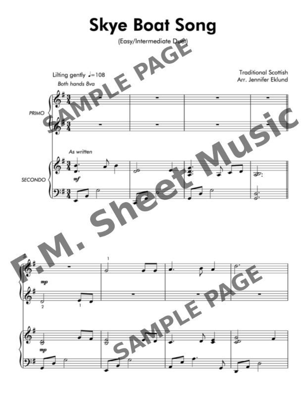 Skye Boat Song (Mixed Level Duet) By - F.M. Sheet Music - Pop ...