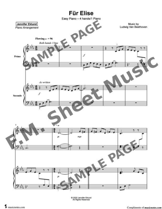 Für Elise (Easy Piano Duet) By - F.M. Sheet Music - Pop Arrangements by ...