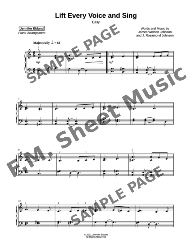 Lift Every Voice and Sing (Easy Piano) By - F.M. Sheet Music - Pop ...