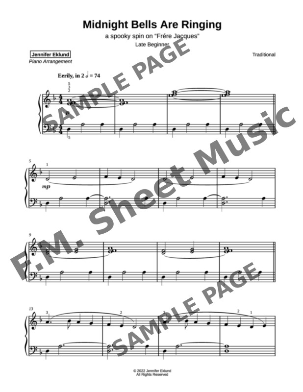 Midnight Bells Are Ringing (for Late Beginners) By - F.M. Sheet Music ...