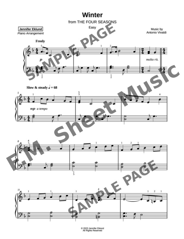 Winter (from The Four Seasons) (Easy Piano) By - F.M. Sheet Music - Pop ...