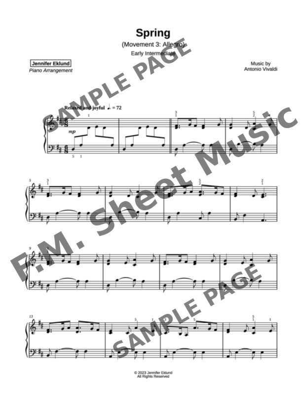 Spring (from The Four Seasons) (Early Intermediate Piano) By - F.M ...