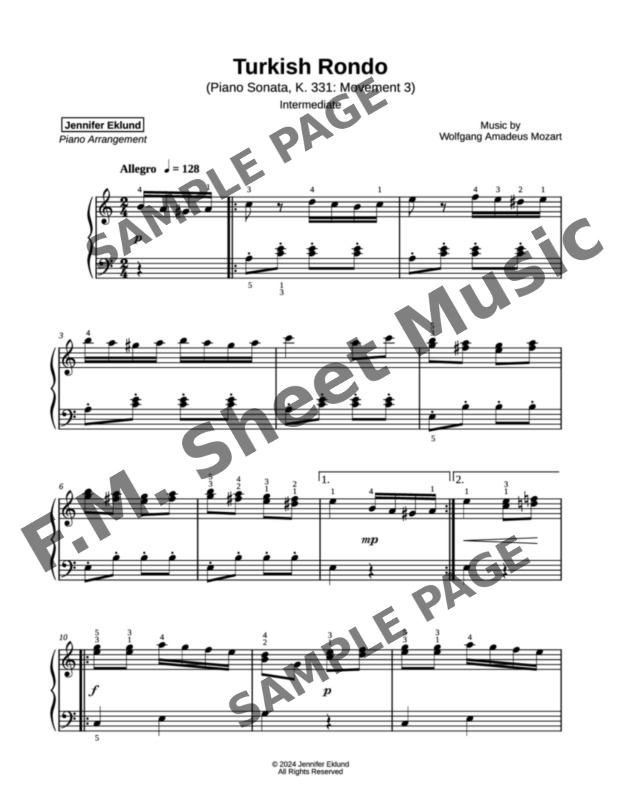 Turkish Rondo (Intermediate Piano) By - F.M. Sheet Music - Pop ...